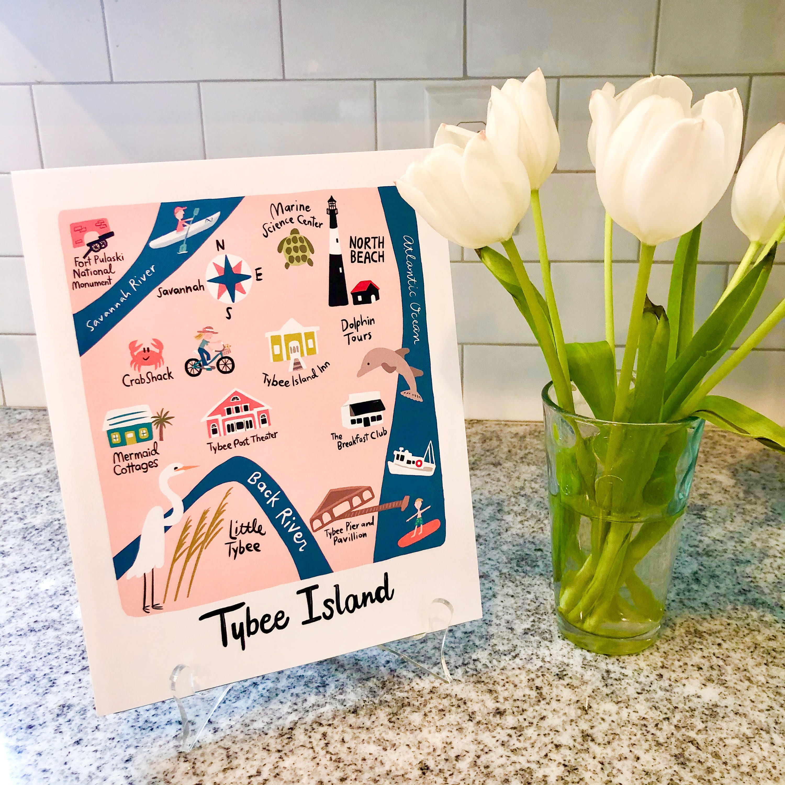 Tybee Island Map / Art Print / Coastal Georgia / Wall Decor / Giclee ...