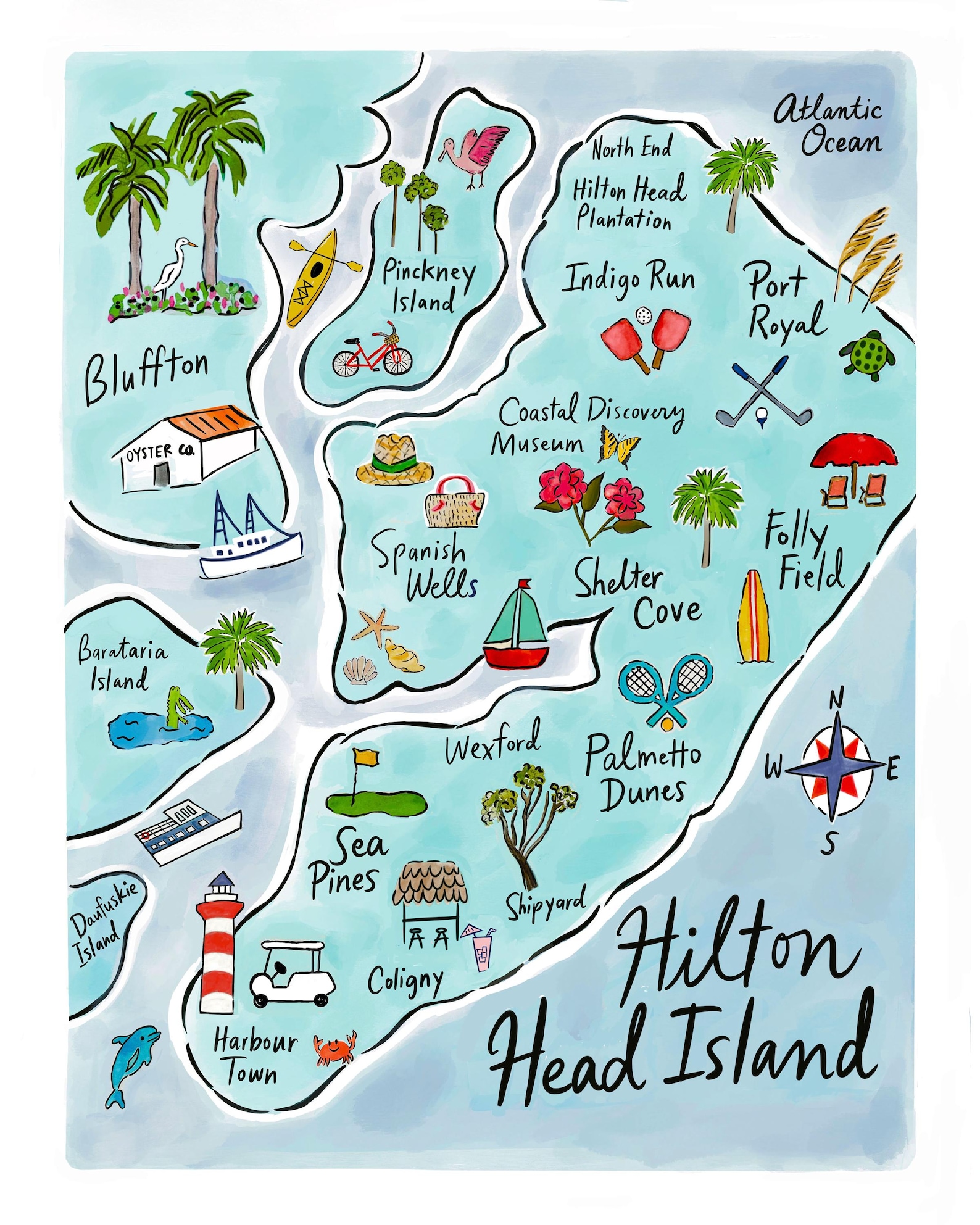 Hilton Head Map / Art Print South Carolina / Wall Decor / Coastal Art ...