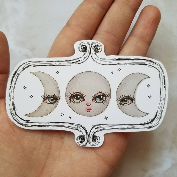 Triple Moon Face Vinyl Sticker | Etsy