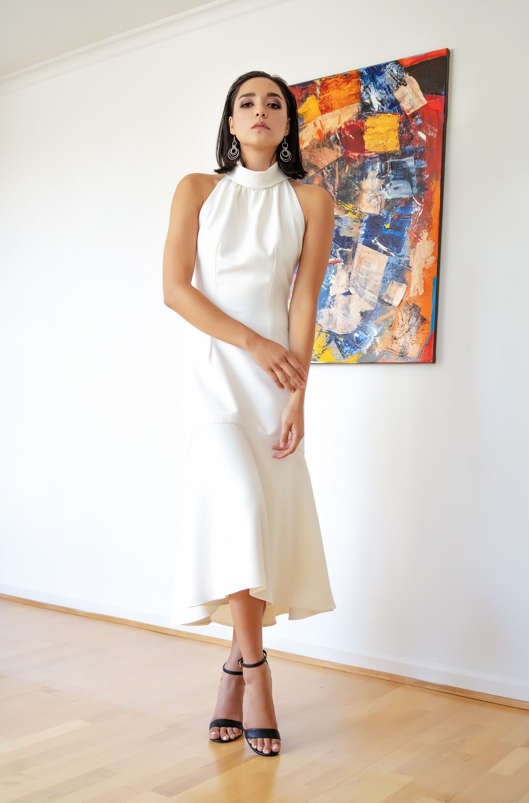 Bianca Cutaway Shoulder Dress With Cutaway Shoulders and High Collar - Etsy