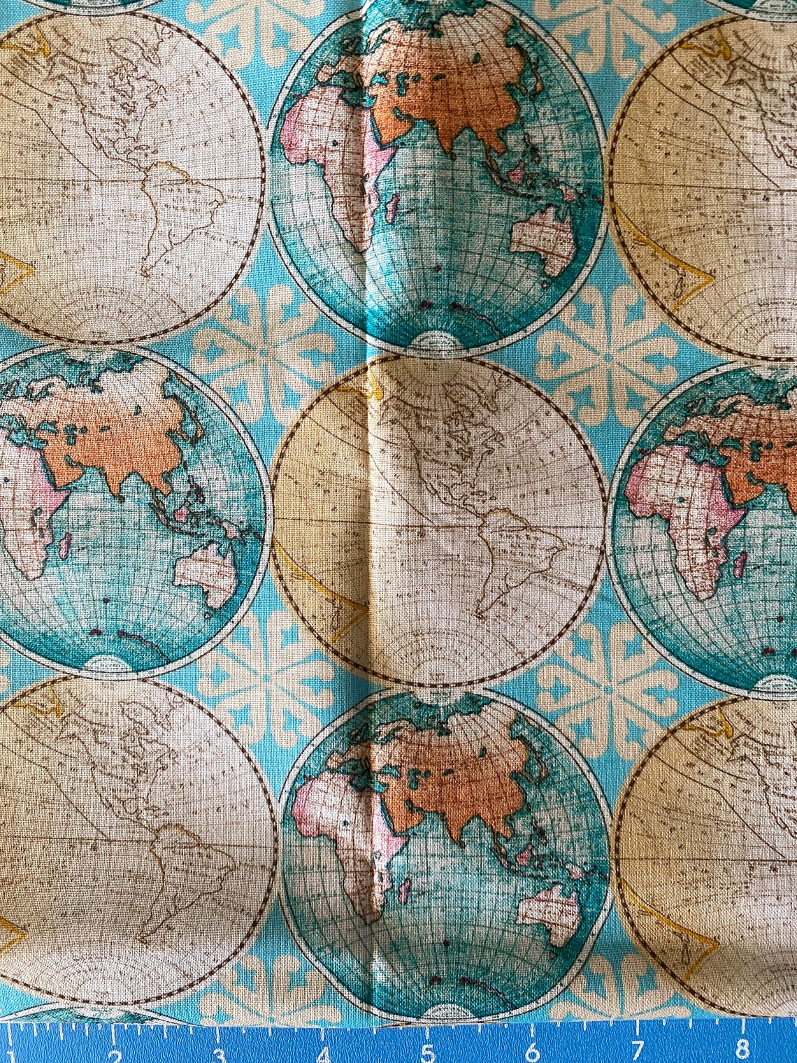 Fabric World Map Cotton Fabric Globe Vintage | Etsy