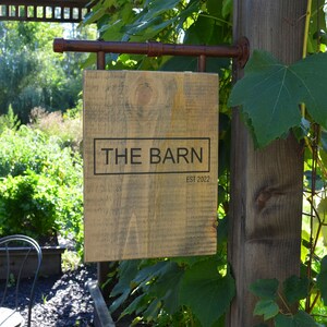 The Barn Two-sided Barnboard Sign Custom Rusted Iron Hanging Bracket ...