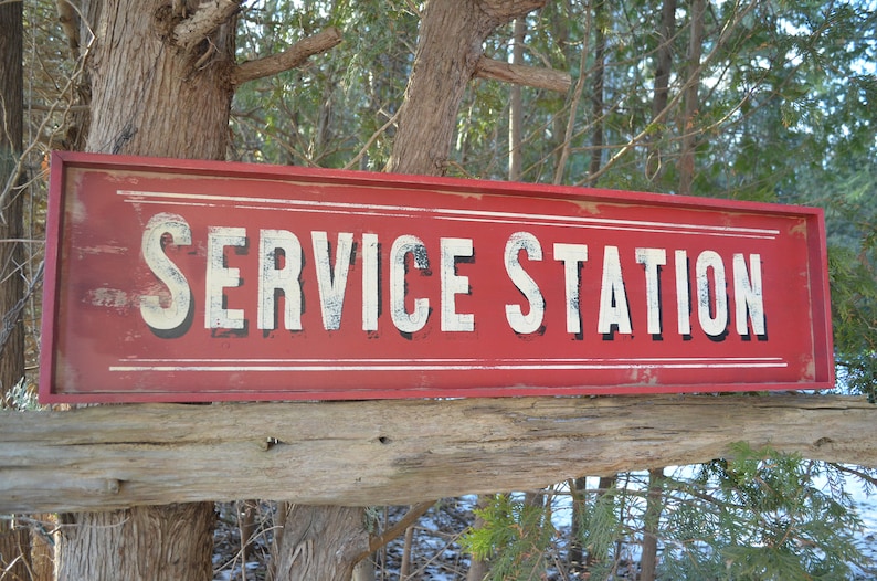 Service Station Sign Painted Rustic Wood Sign Mancave Art | Etsy