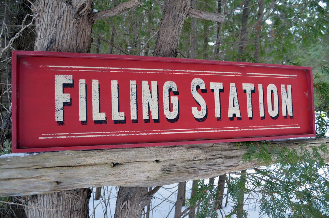 Filling Station Sign Painted Rustic Wood Sign Mancave Art - Etsy