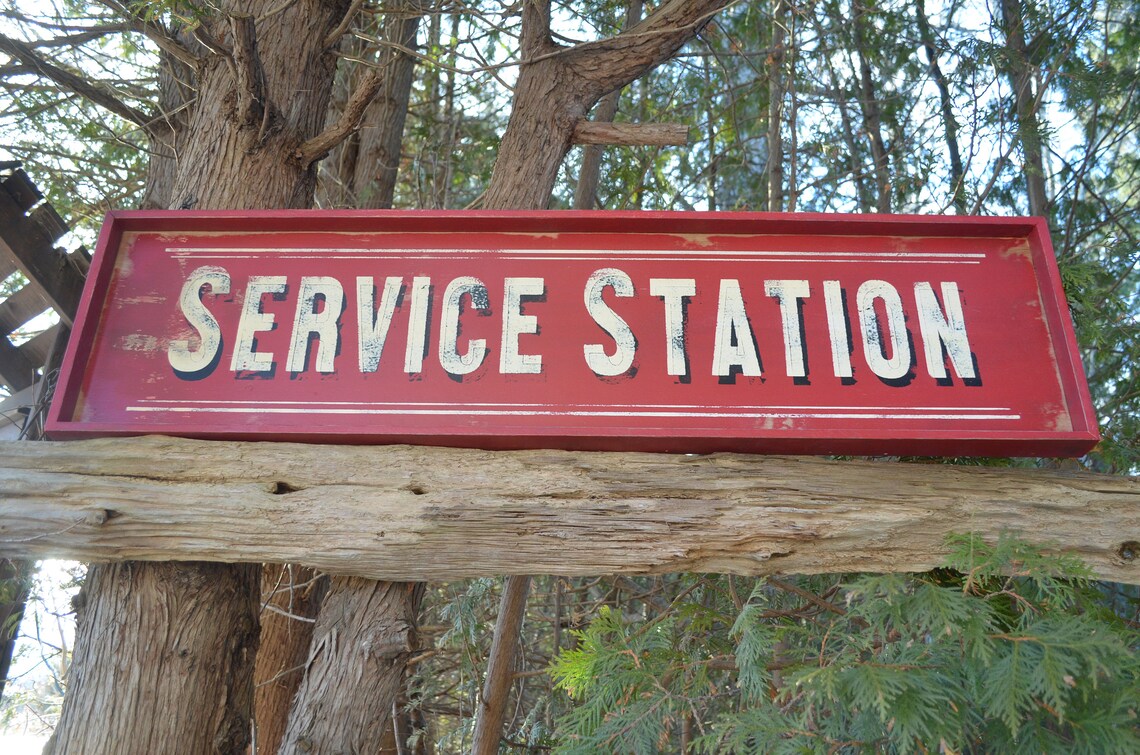 Service Station Sign Painted Rustic Wood Sign Mancave Art | Etsy