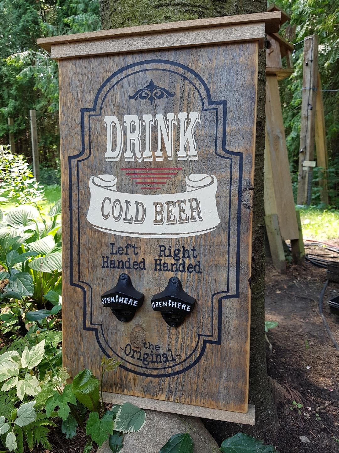 Drink Cold Beer Painted Wooden Sign Mancave Sign Nostalgic Beer Opener ...