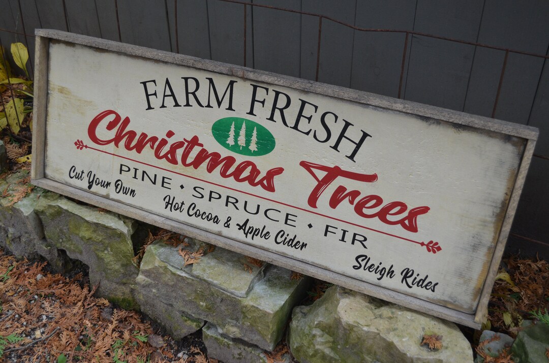 Barnboard Christmas Sign Farm Fresh Christmas Trees Vintage Sign ...