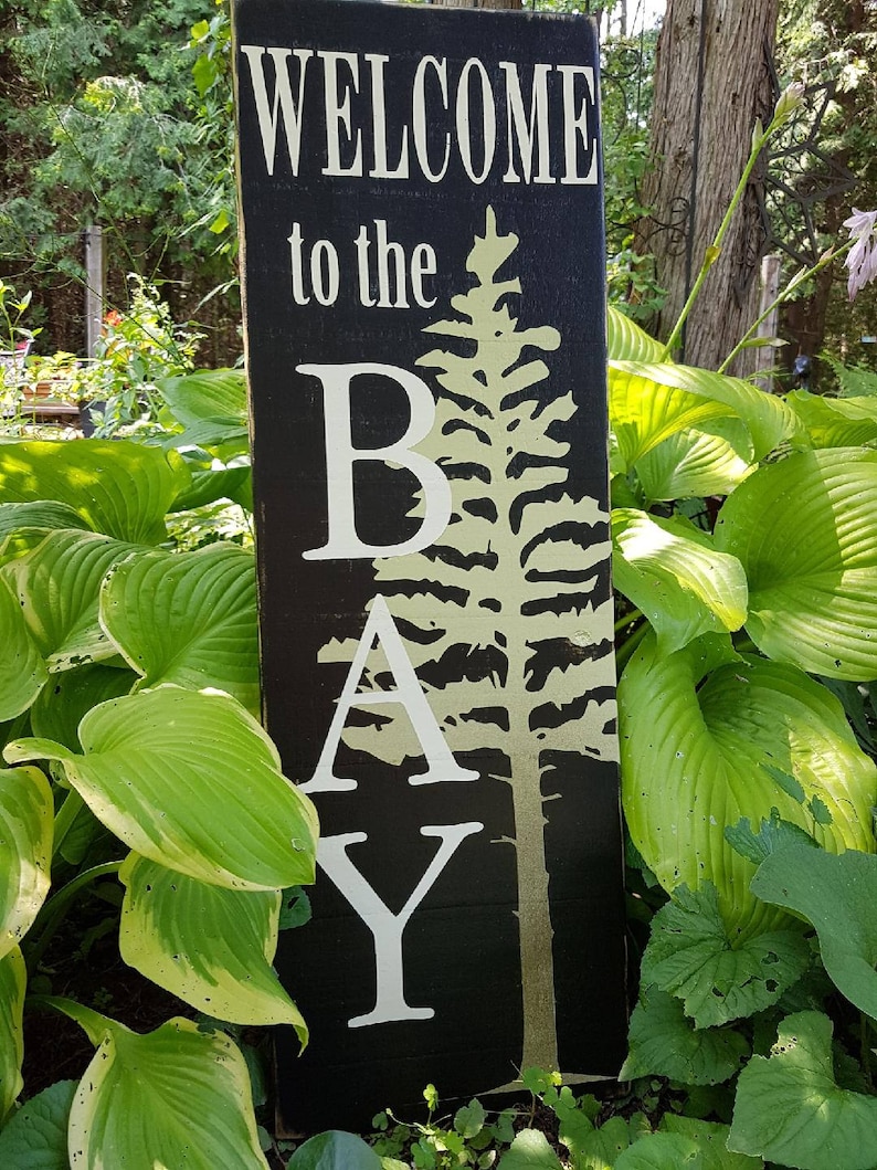 Welcome to the Bay Rustic Wood Sign Rustic Wooden Sign Cottage Sign ...