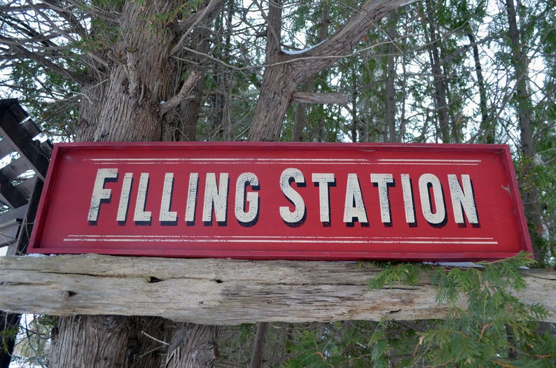 Filling Station Sign Painted Rustic Wood Sign Mancave Art | Etsy