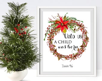 Christmas Scripture Printable Unto Us A Child is Born Isaiah | Etsy