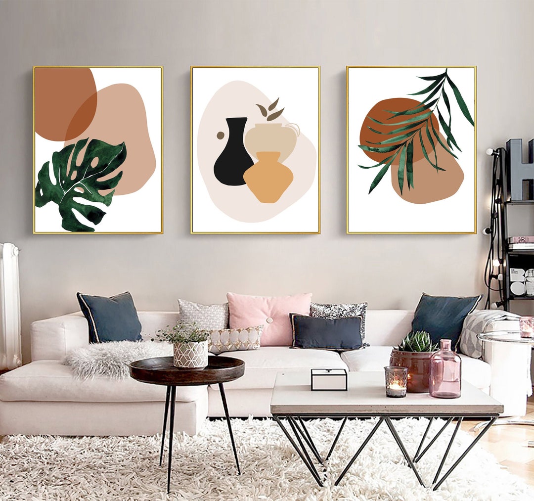 Boho Greenery Wall Art Set Printable Download Mid Century - Etsy