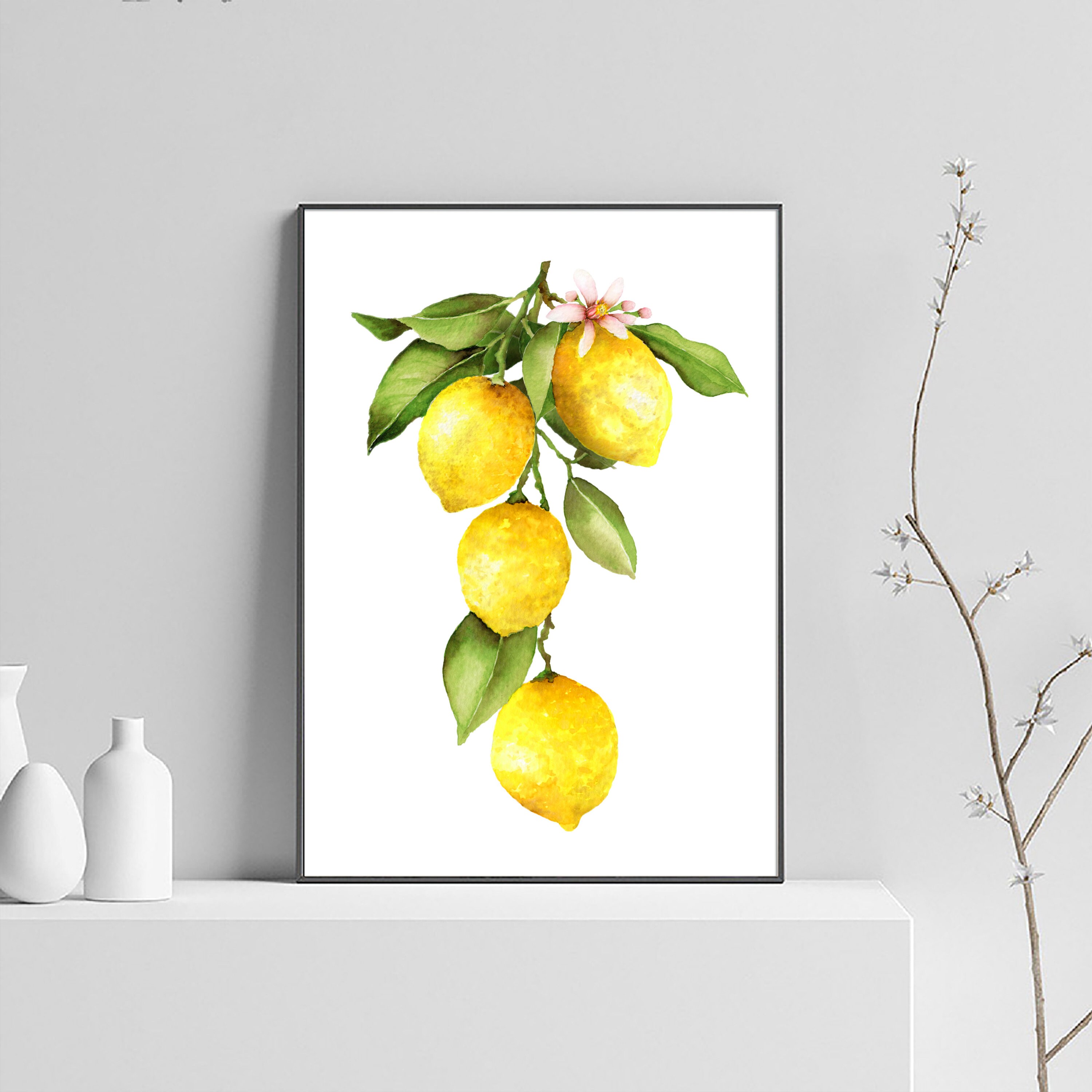 Watercolor Lemon Printable Art Set Digital Download Kitchen | Etsy