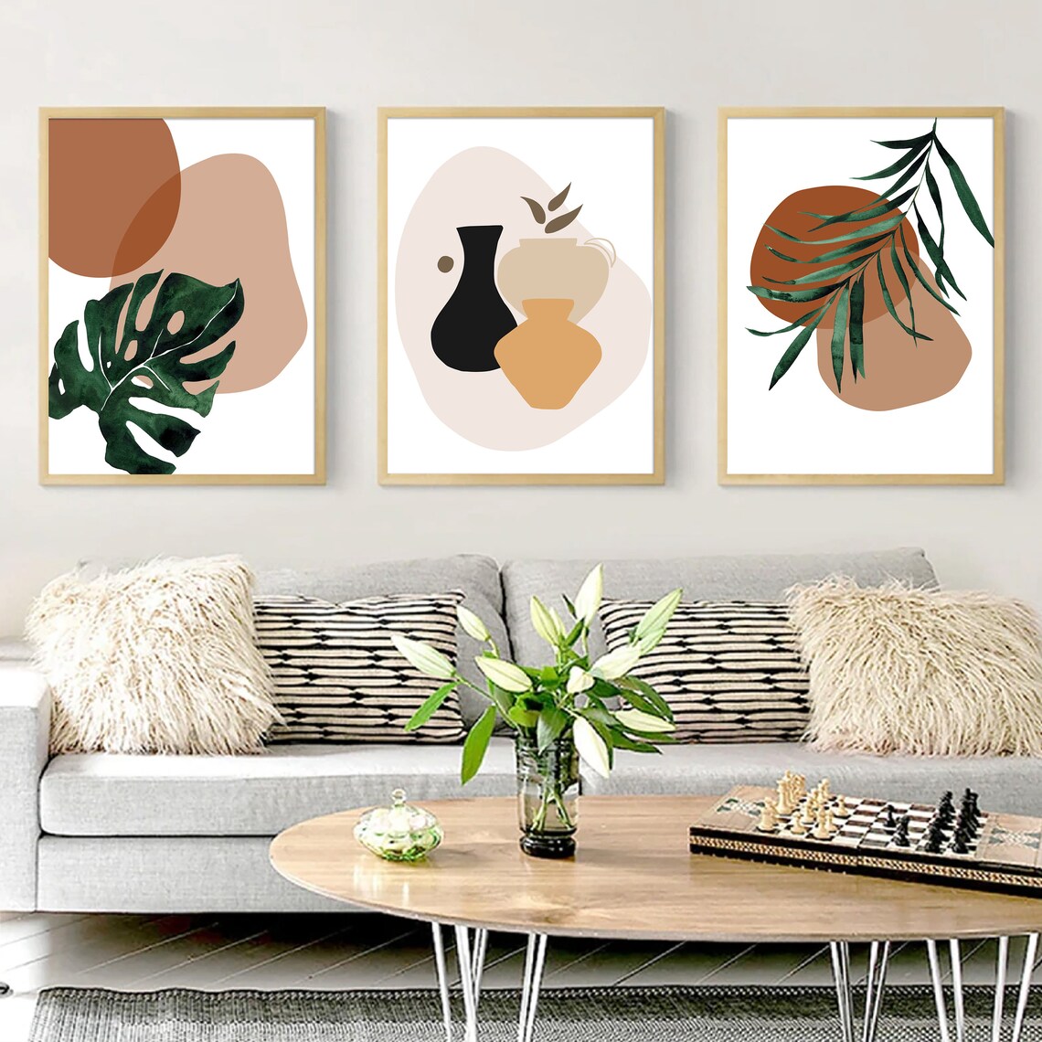 Boho Greenery Wall Art Set Printable Download Mid Century - Etsy