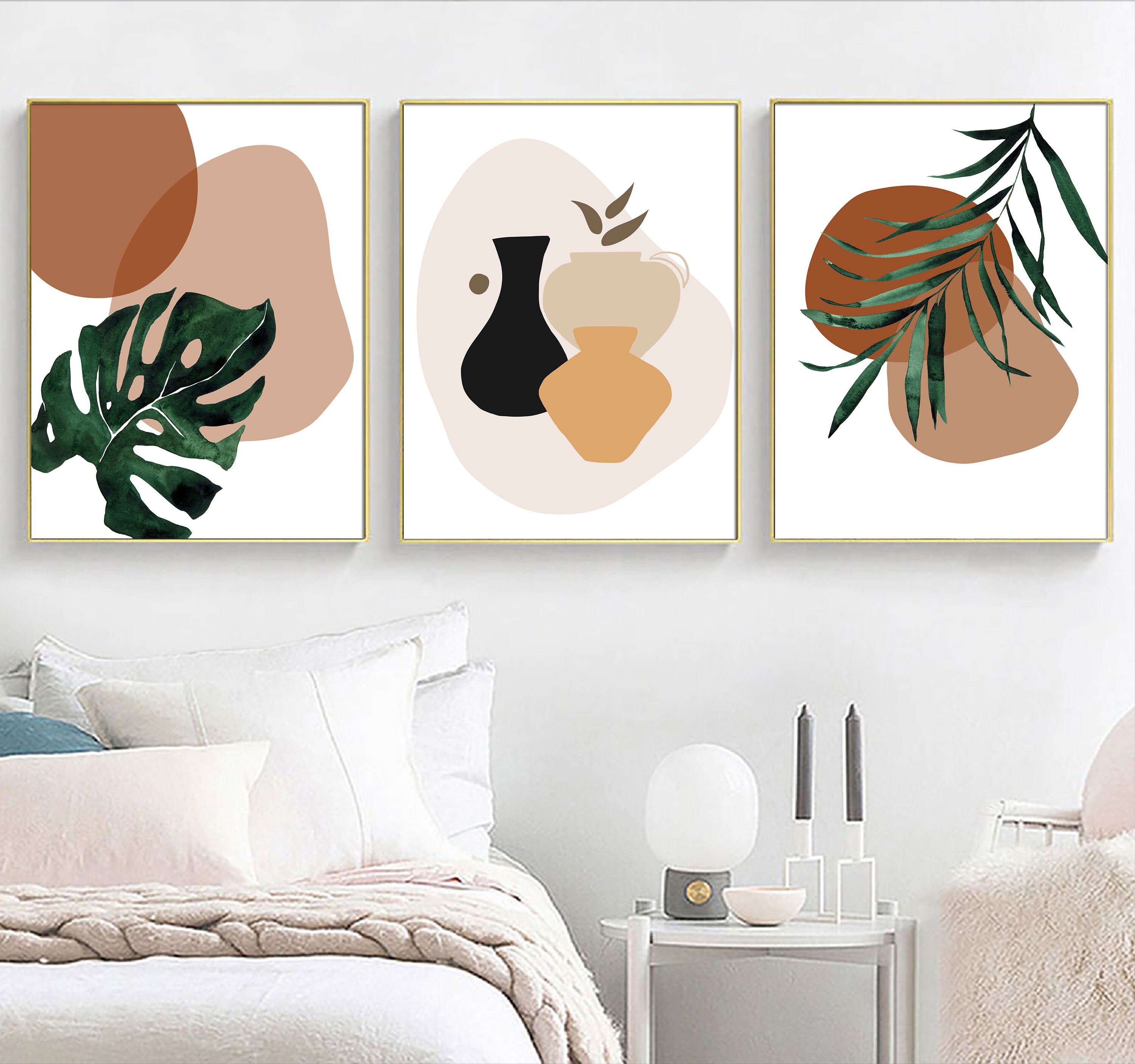 Boho Greenery Wall Art Set Printable Download Mid Century - Etsy