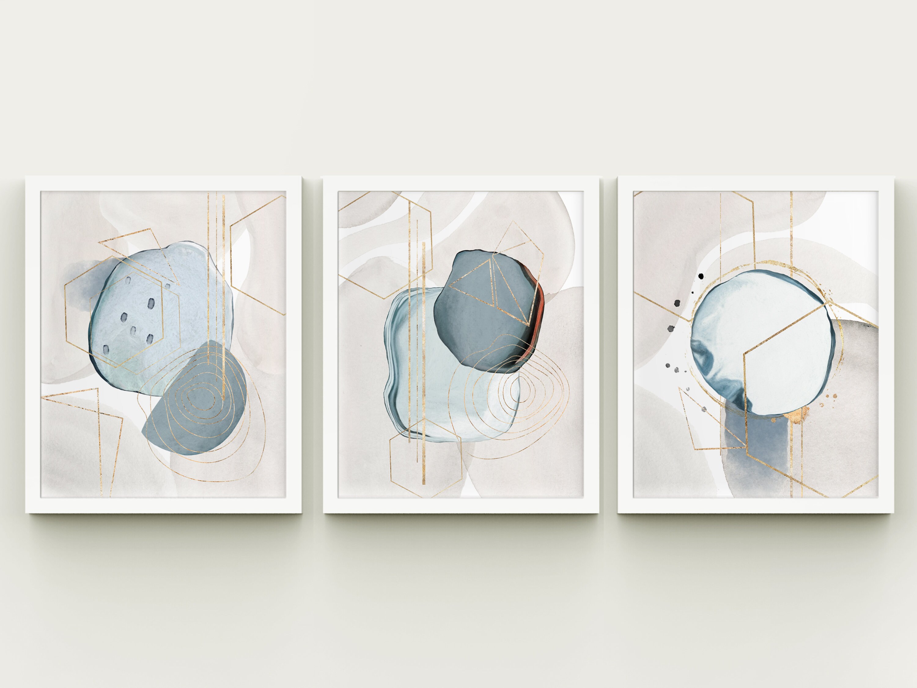 Neutral Blue Art 3 Prints Set Printable Abstract Modern Art - Etsy
