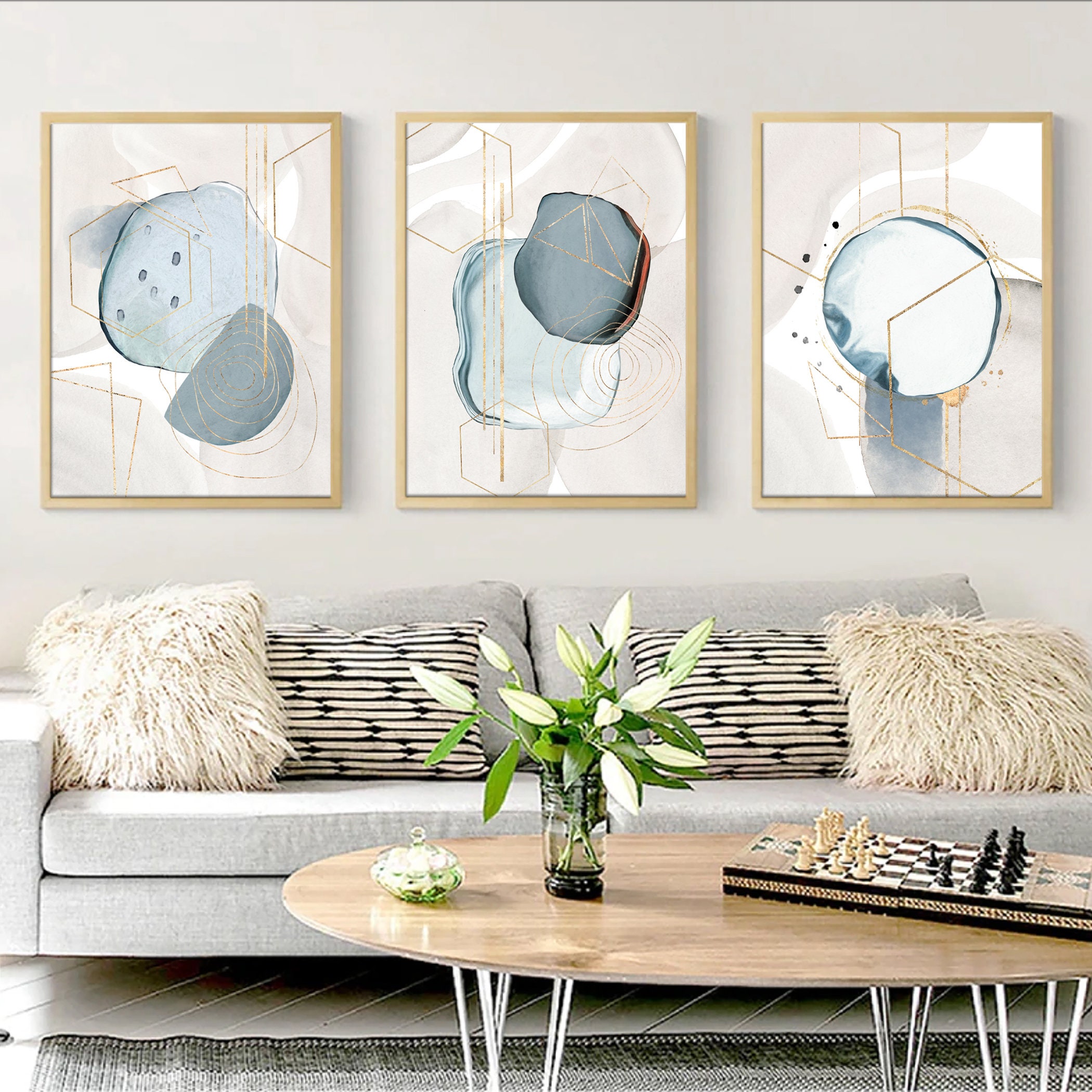 Neutral Blue Art 3 Prints Set Printable Abstract Modern Art - Etsy
