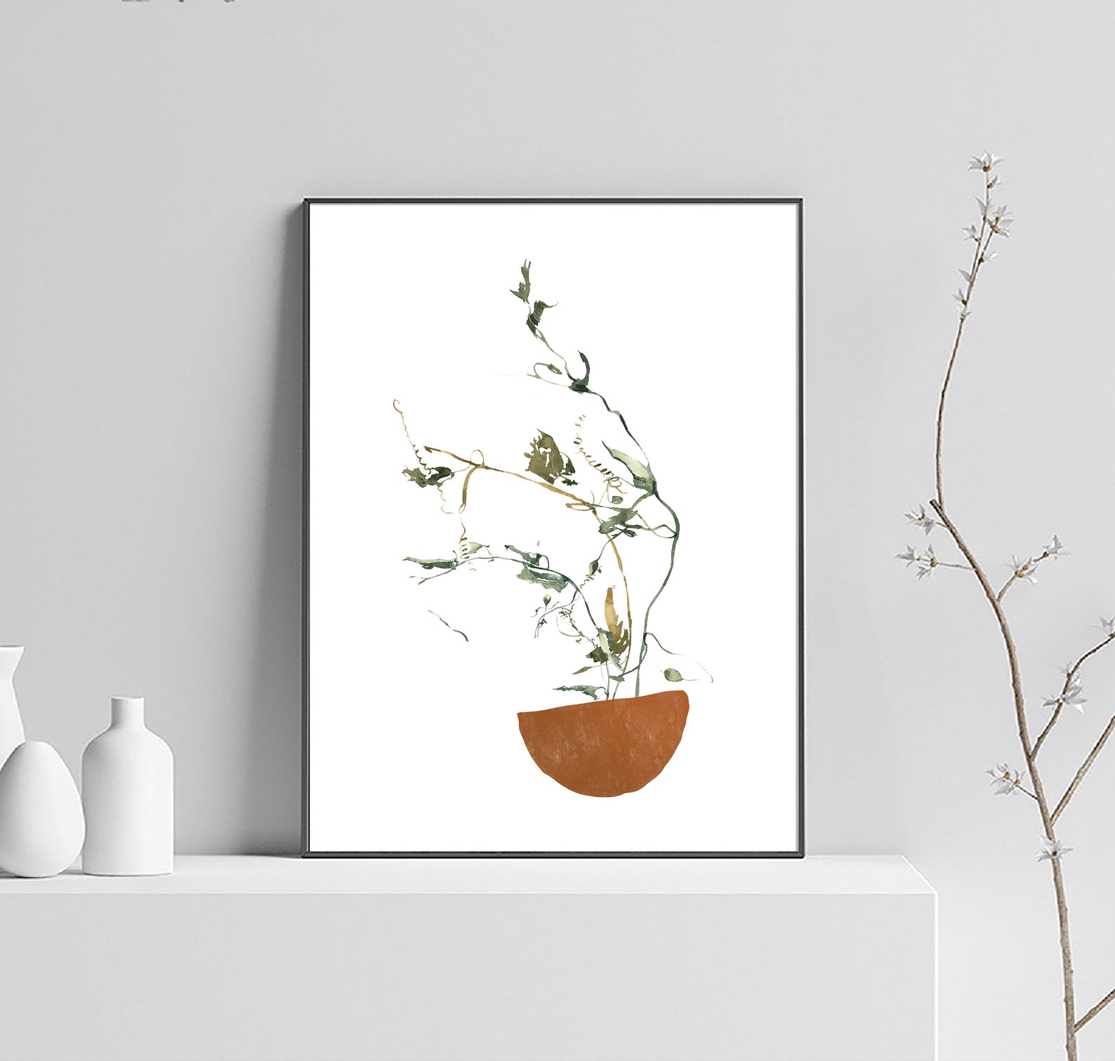 Watercolor Greenery Art Printable Download Abstract Greenery | Etsy