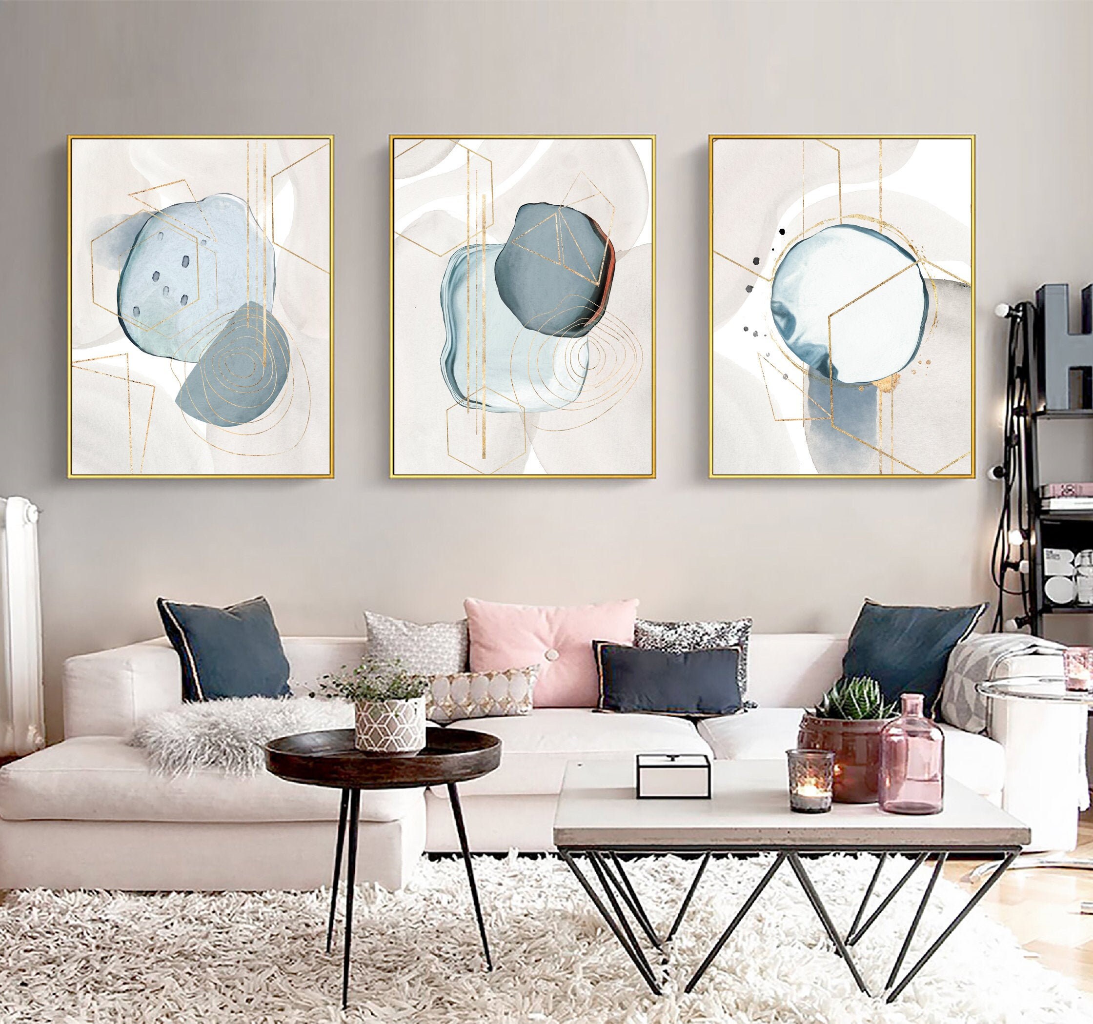 Neutral Blue Art 3 Prints Set Printable Abstract Modern Art - Etsy