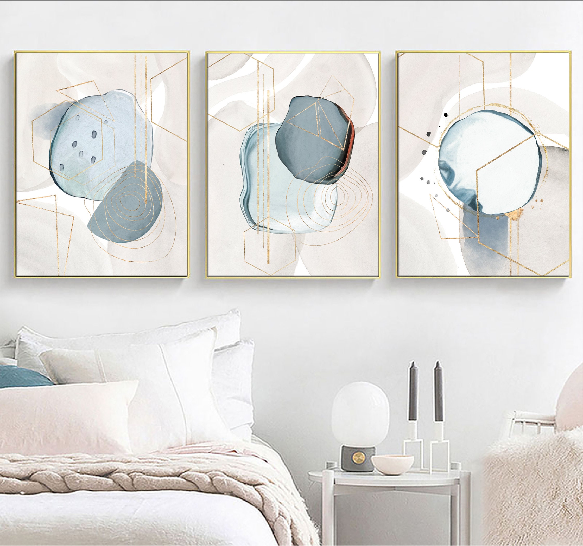 Neutral Blue Art 3 Prints Set Printable Abstract Modern Art - Etsy