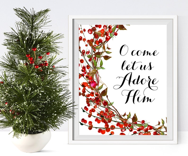 O come let us adore Him Christmas art printable digital | Etsy