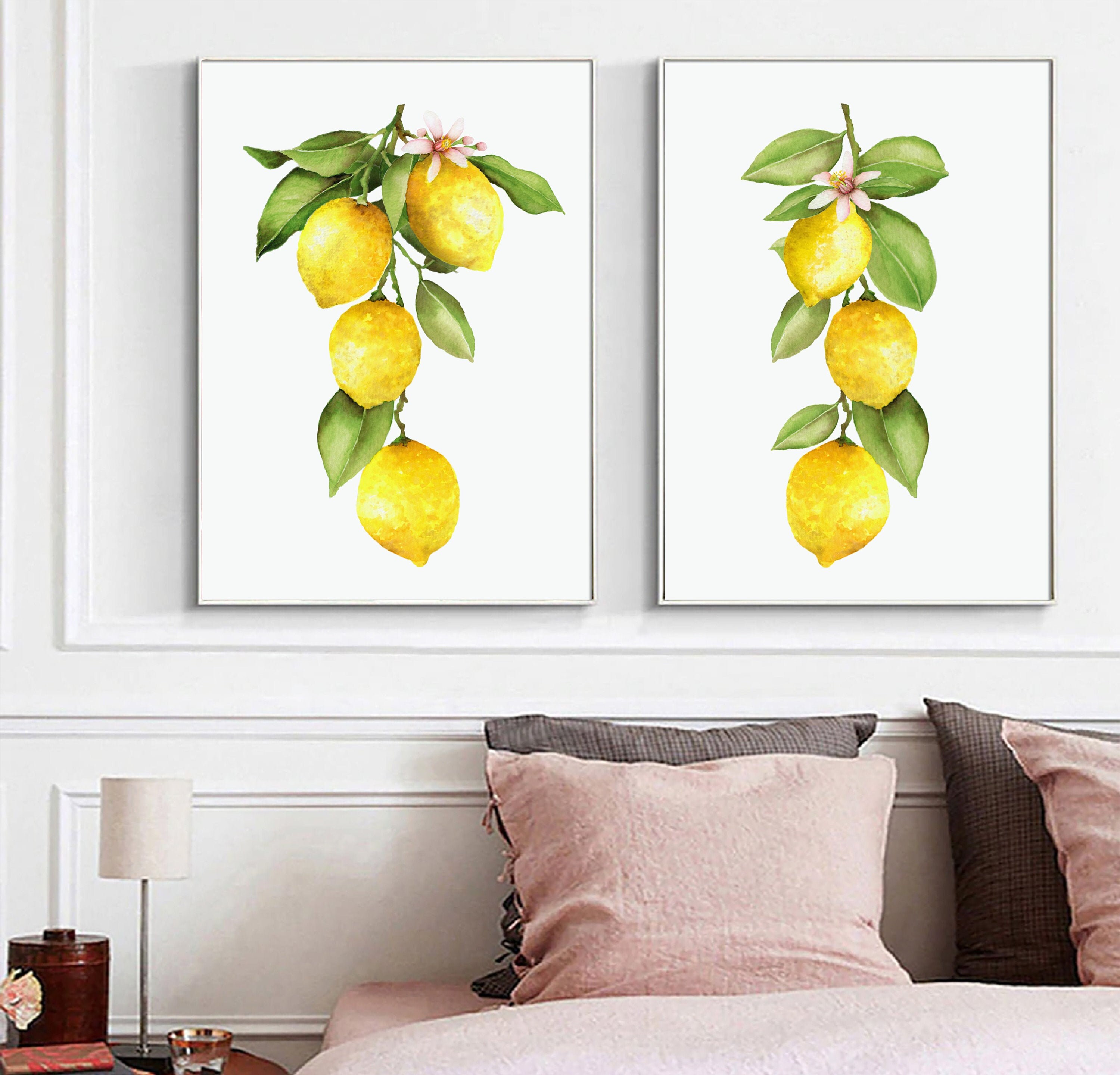 Watercolor Lemon Printable Art Set Digital Download Kitchen | Etsy