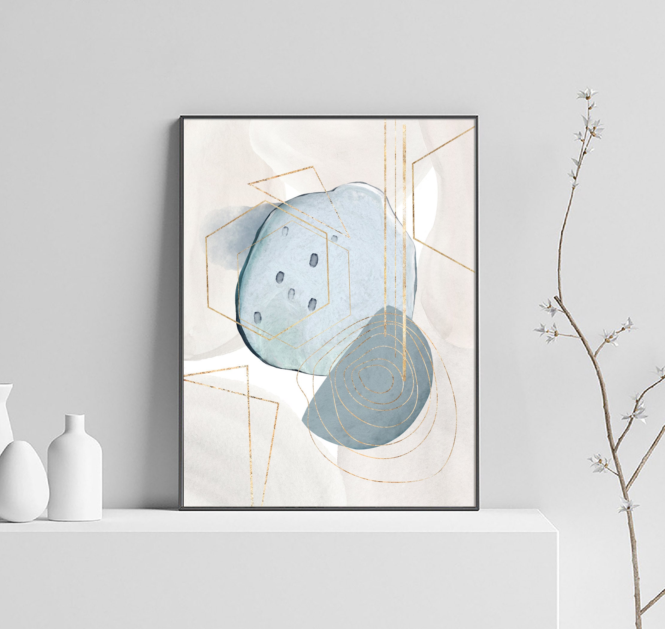Neutral Blue Art 3 Prints Set Printable Abstract Modern Art - Etsy