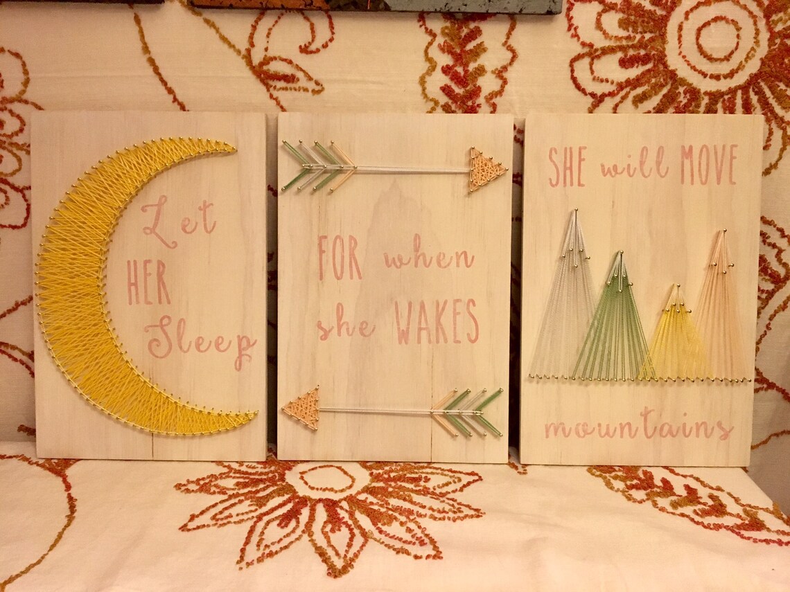 She Will Move Mountains Nursery Set String Art - Etsy