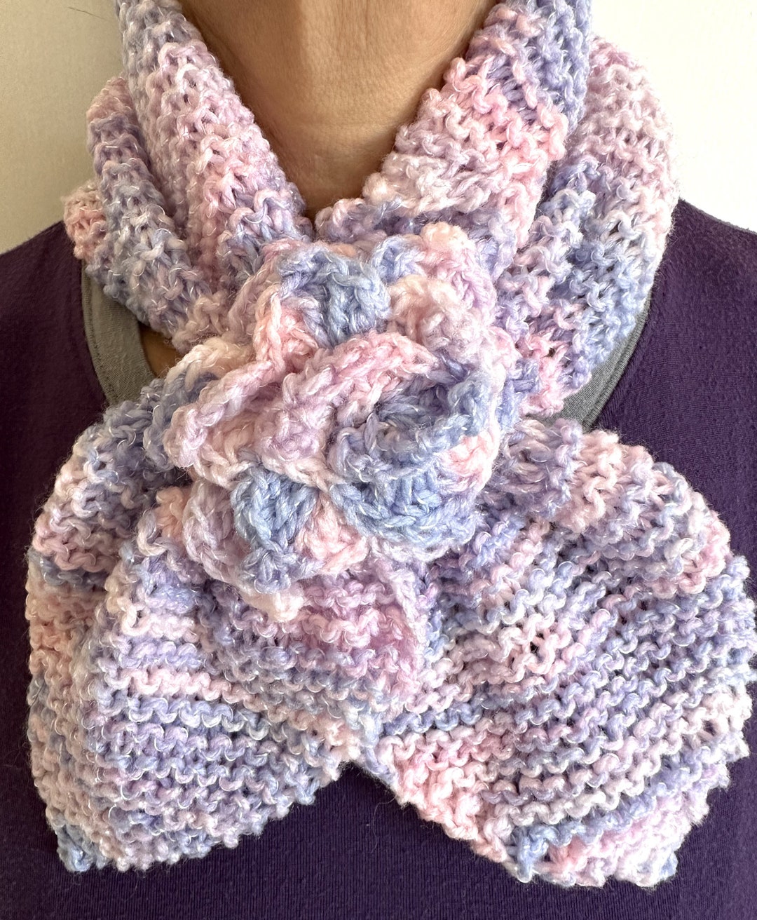 Light Pink & Lavender Hand Knitted Neck Wrap - Etsy