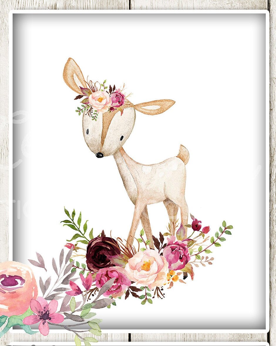 Boho Woodland Animal Set / Printable Nursery Art / Blush Pink - Etsy