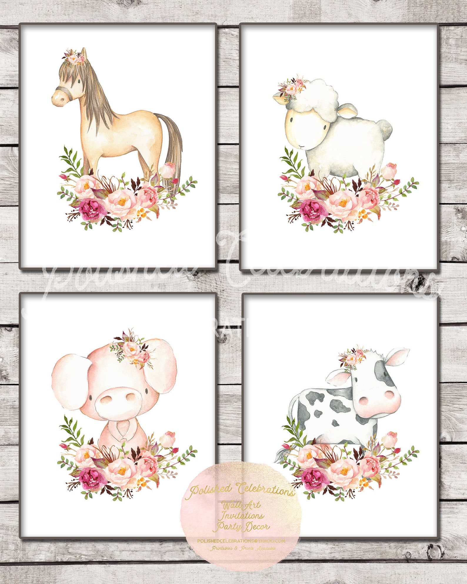 Boho Farm Animal Nursery Art / Printable Girl Decor / Blush Pink Peach ...