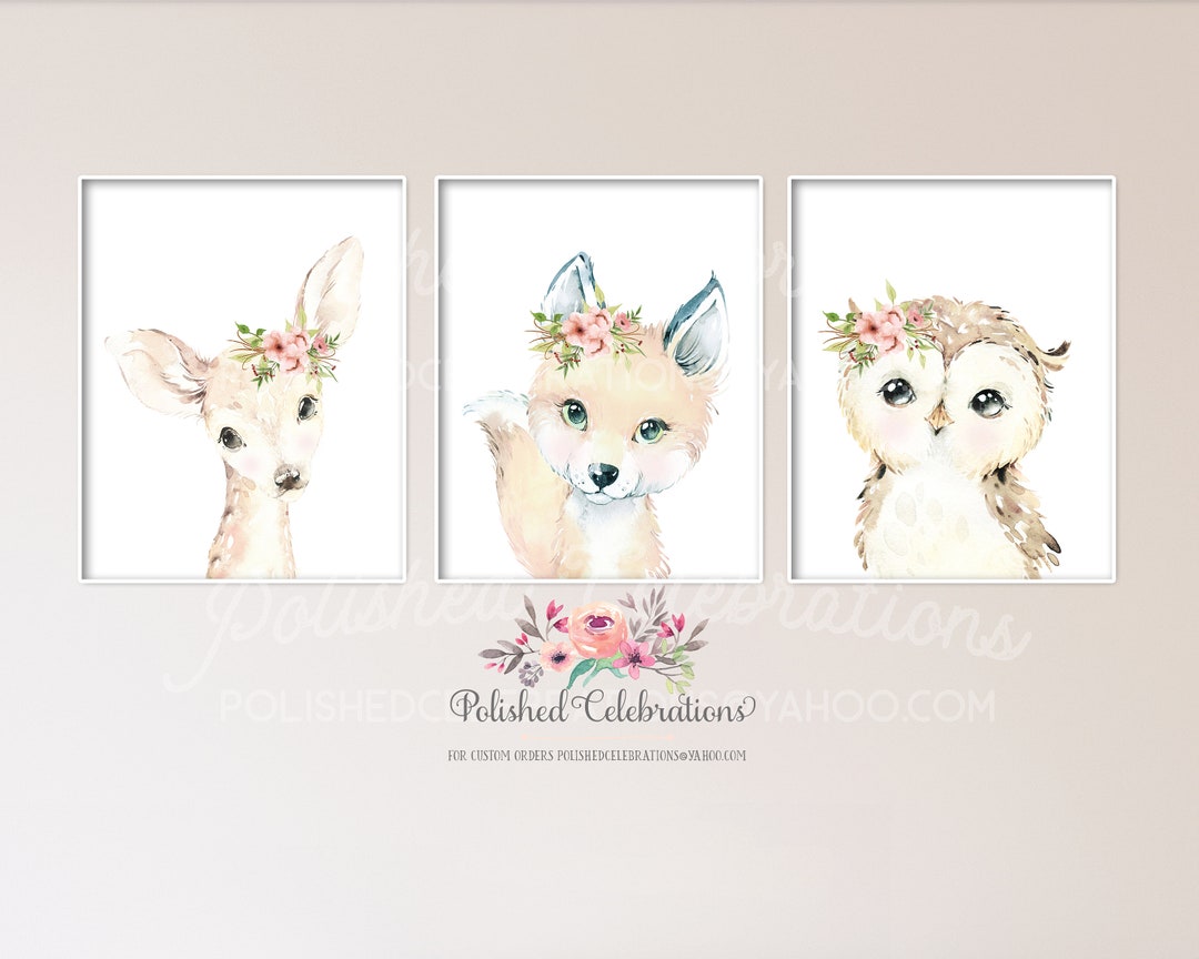 Boho Woodland Animal Set of 3 / Printable Nursery Art / Baby Girl ...