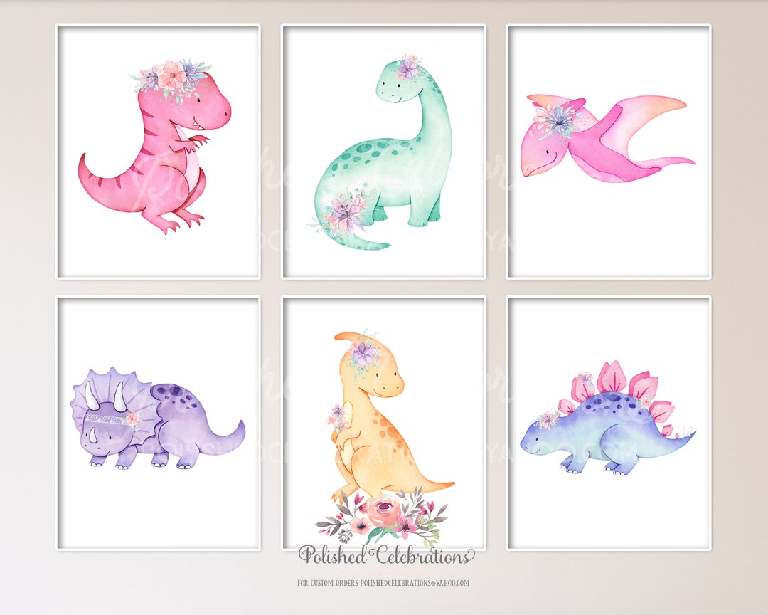 Boho Flower Dinosaur Nursery Art / Printable Nursery Set / Dino Nursery ...