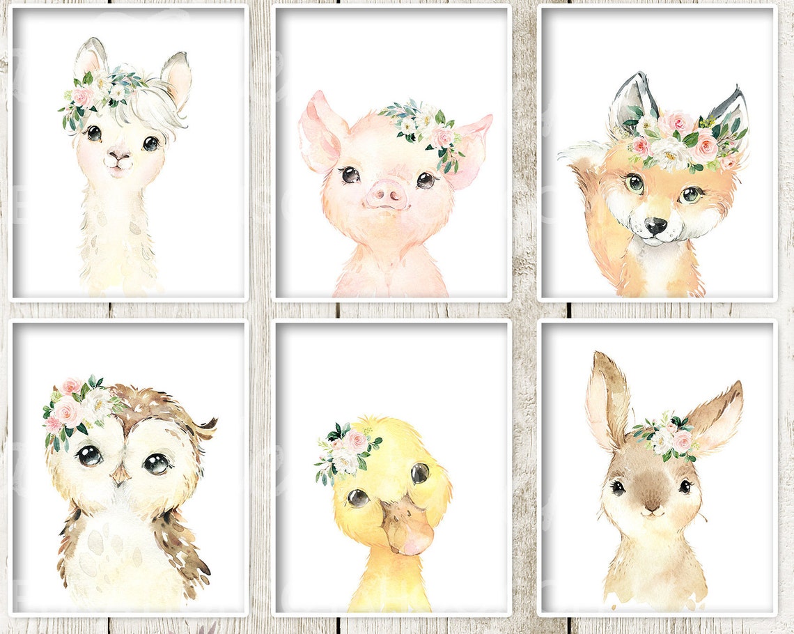 Boho Blush Farm Animals / Printable Nursery Art / Baby Girl - Etsy