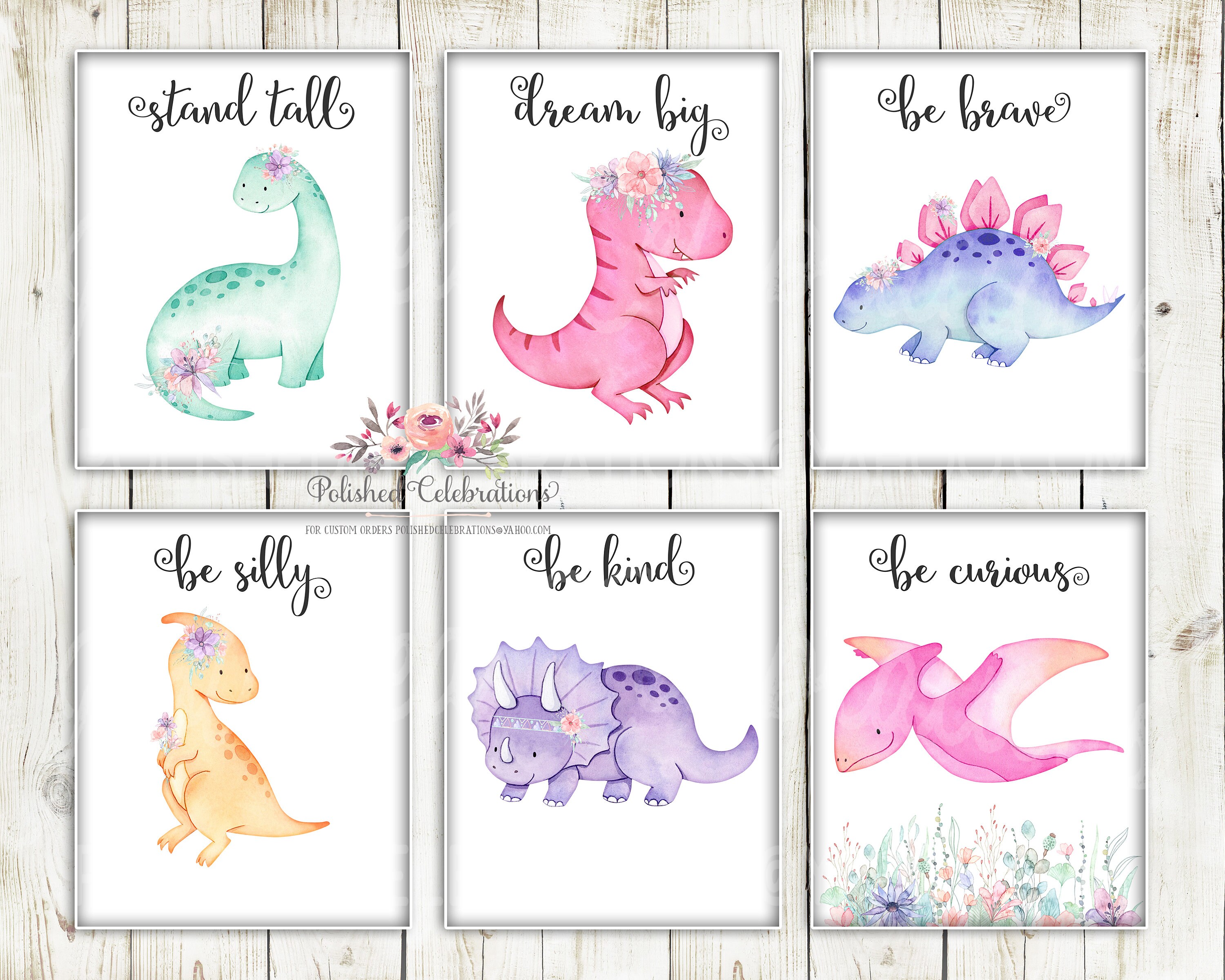 Boho Flower Dinosaur Nursery Art / Printable DIY Print Set / | Etsy