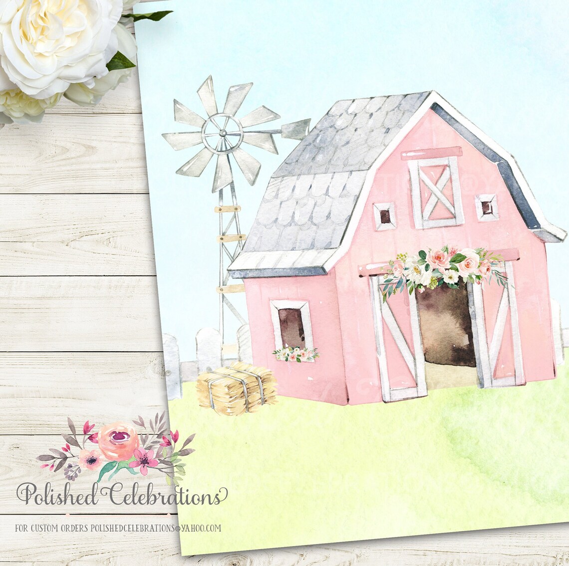 Pink Barn Wall Art / Printable Nursery Decor / Pink Flower | Etsy