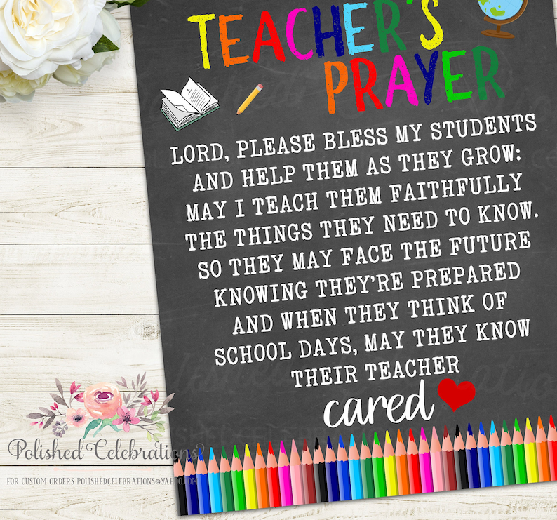 Teacher's Prayer Printable With Faux Chalk Background - Heartfelt Gift ...