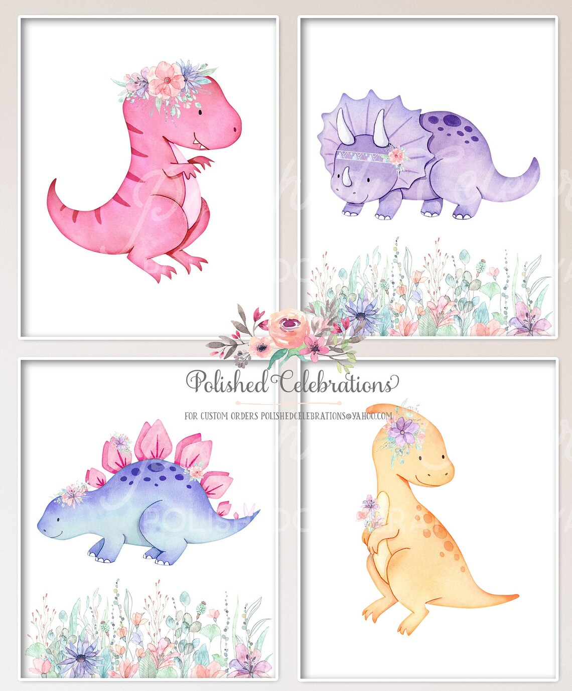 Boho Flower Dinosaur Nursery Art / Printable Nursery Set / - Etsy