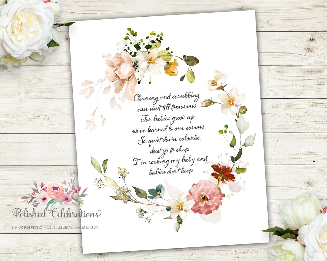 Cleaning and Scrubbing Poem / Printable Verse Wall Art / Boho Floral ...
