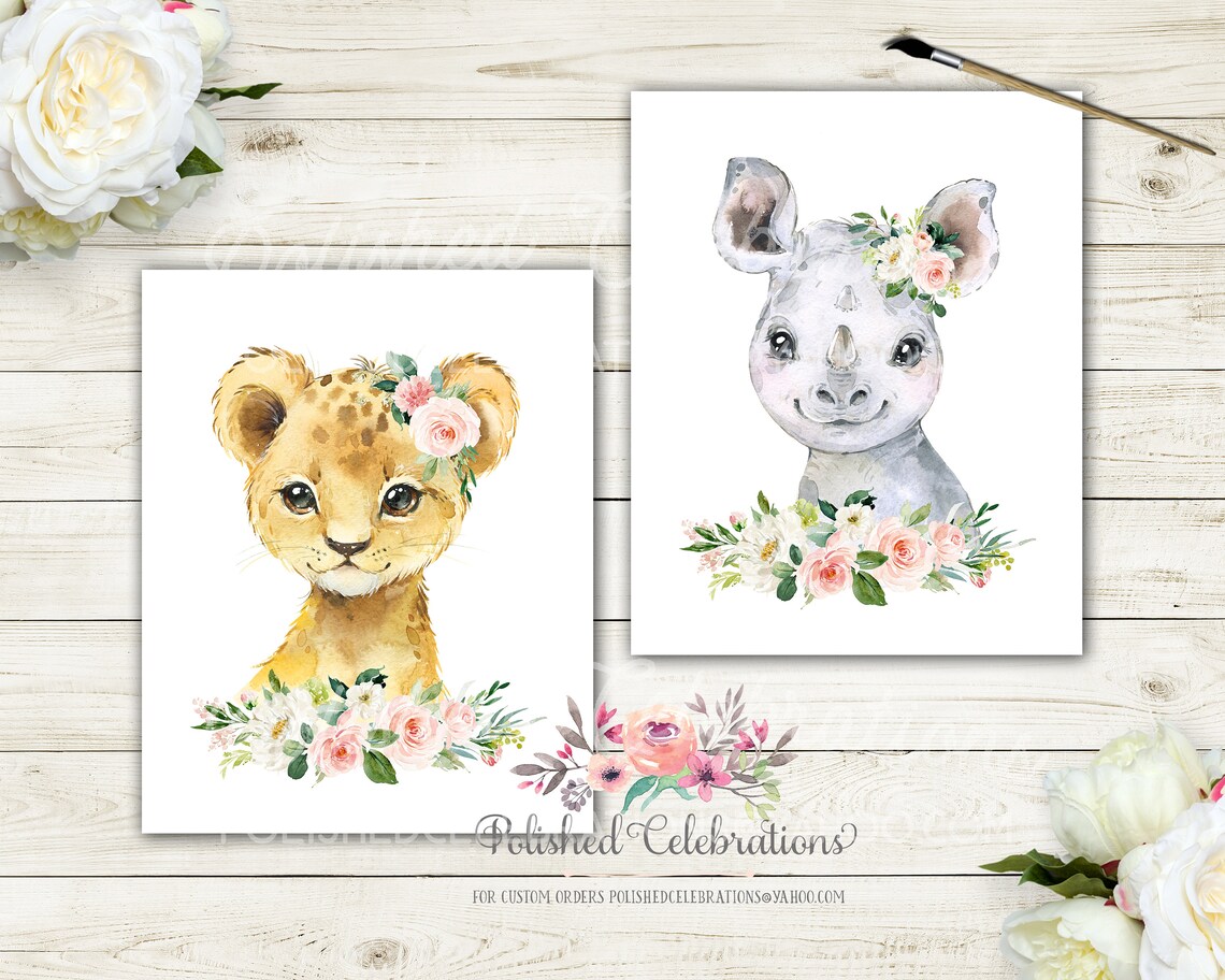 Blush Safari Animal Nursery Art / Printable Set of Safari | Etsy