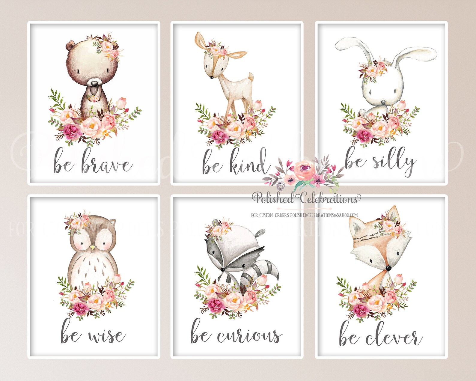 Boho Woodland Animal Set / Printable Nursery Art / Blush Pink - Etsy