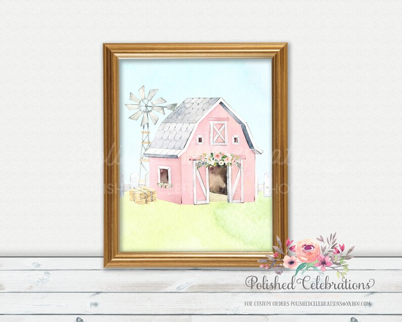 Pink Barn Wall Art / Printable Nursery Decor / Pink Flower | Etsy