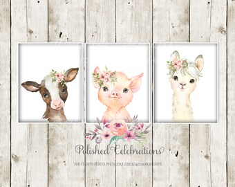 Boho Blush Farm Animals / Printable Nursery Art / Baby Girl | Etsy