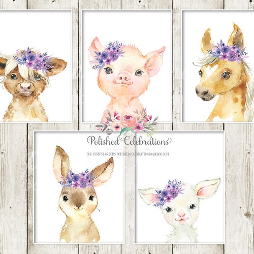 Boho Blush Farm Animals / Printable Nursery Art / Baby Girl - Etsy