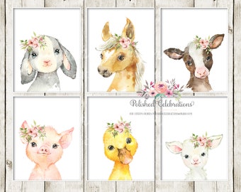 Boho Blush Farm Animals / Printable Nursery Art / Baby Girl | Etsy