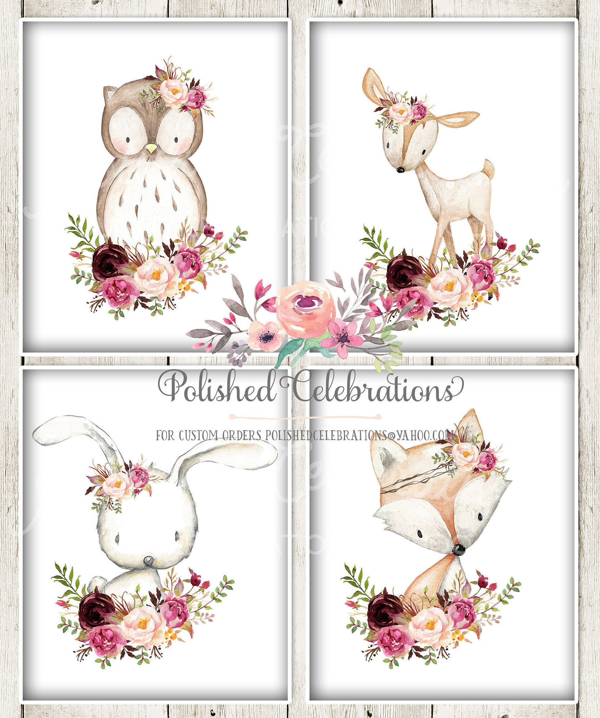 Boho Woodland Animal Set / Printable Nursery Art / Blush Pink - Etsy