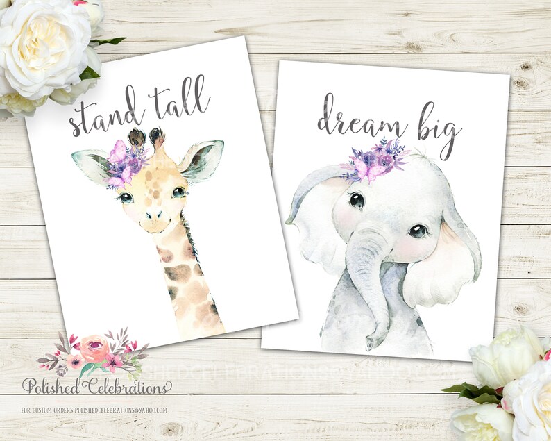 Lavender Butterfly Blush Safari Animal Art / Set of 6 | Etsy