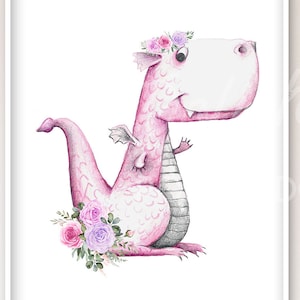 Floral Dragon Art / Printable Nursery Decor / Set of 3 Dragons / Baby ...
