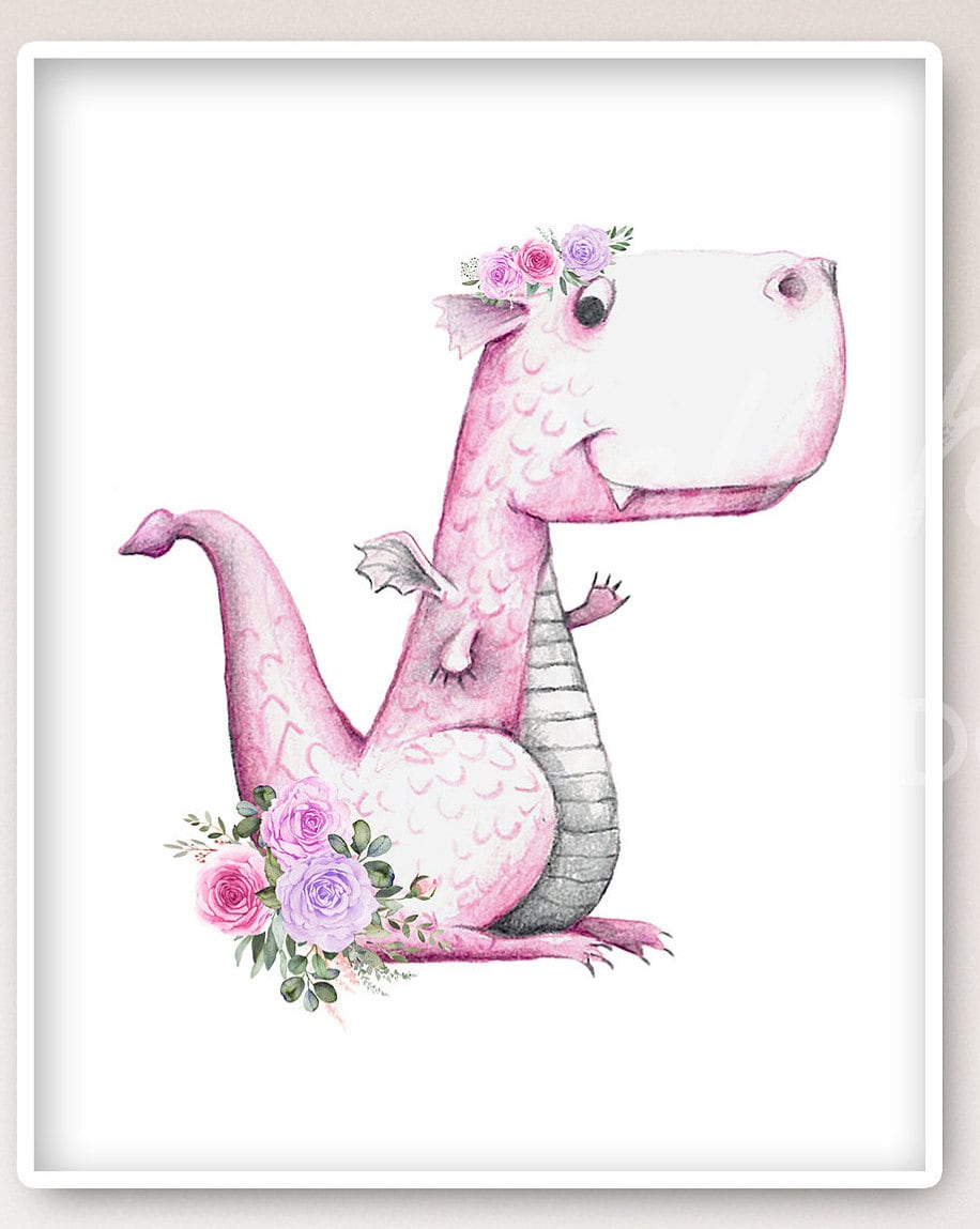 Floral Dragon Art / Printable Nursery Decor / Set of 3 Dragons | Etsy