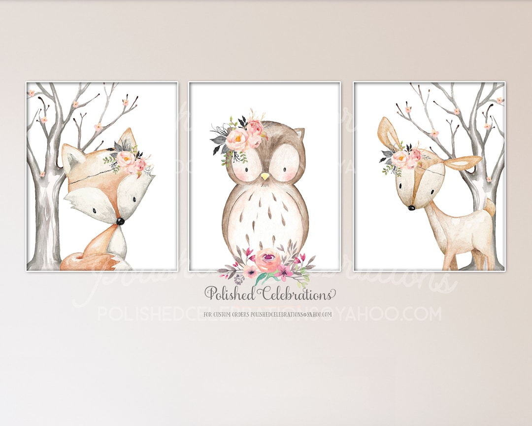 Boho Woodland Animal Set / Printable Nursery Décor / Blush Pink Grey ...