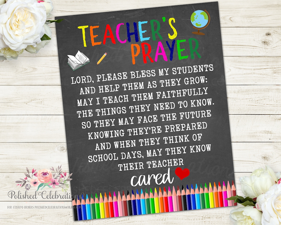 Teacher's Prayer Printable With Faux Chalk Background - Heartfelt Gift ...